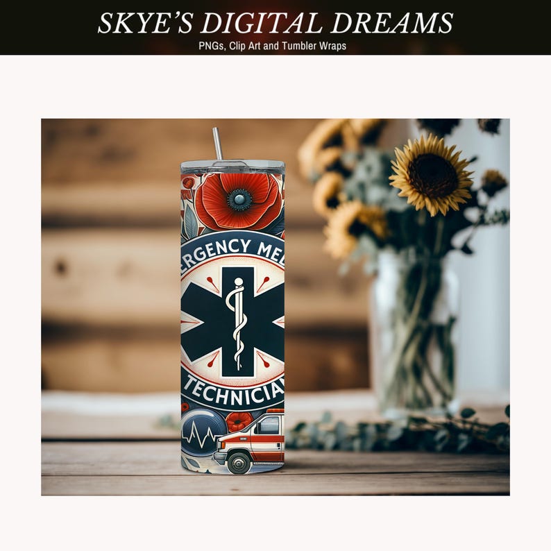EMT Tumbler Wrap PNG, EMT 20oz Skinny Tumbler, Paramedic Sublimation ...
