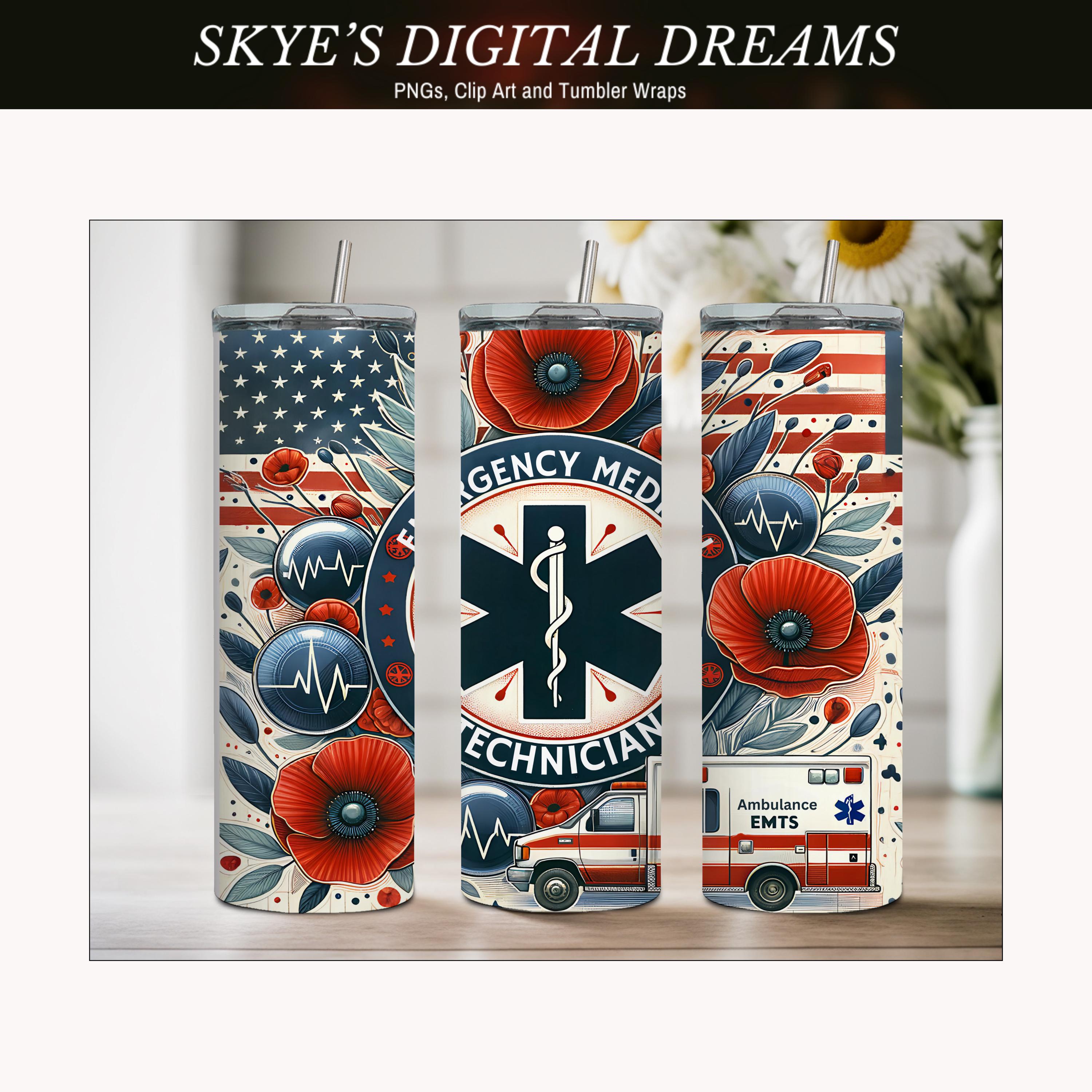 EMT Tumbler Wrap PNG, EMT 20oz Skinny Tumbler, Paramedic Sublimation ...