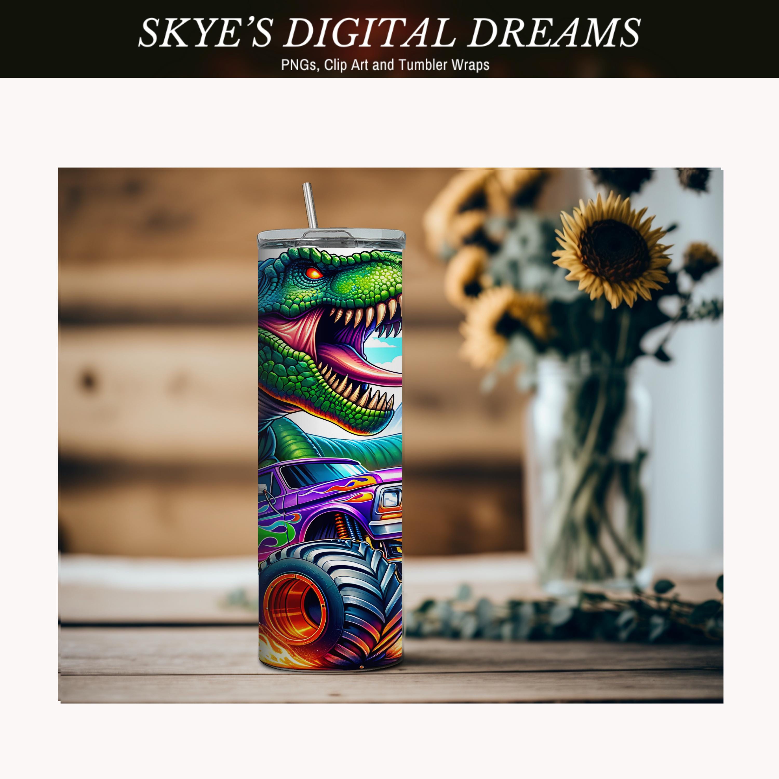 Dino Monster Truck, Tyrannosaurus Rex Kids Sublimation Tumbler Wrap ...