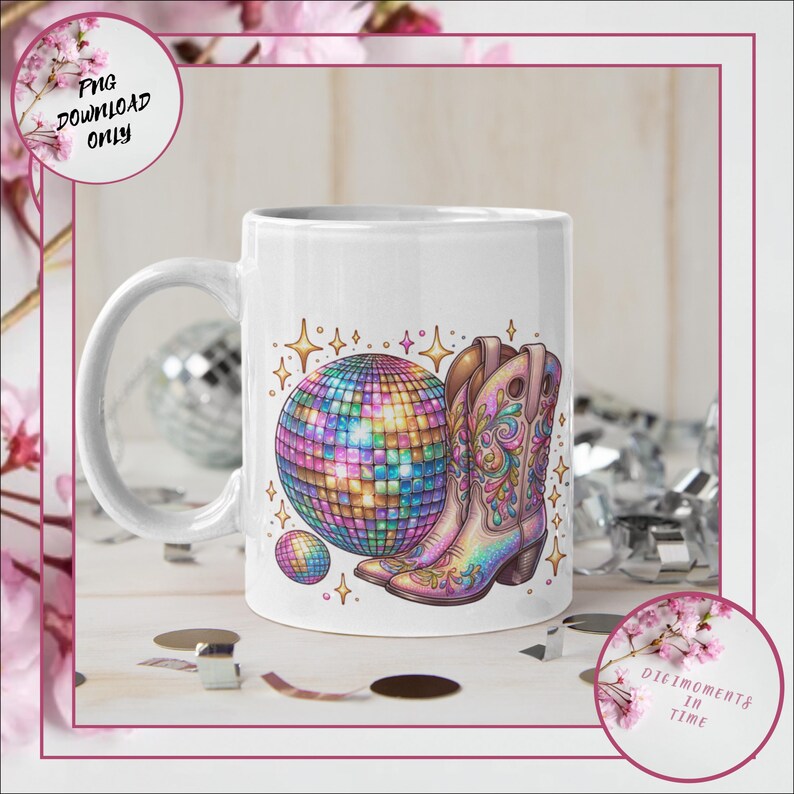 Disco Ball & Cowboy Boots Clipart - Perfect for a Pink Western Night ...