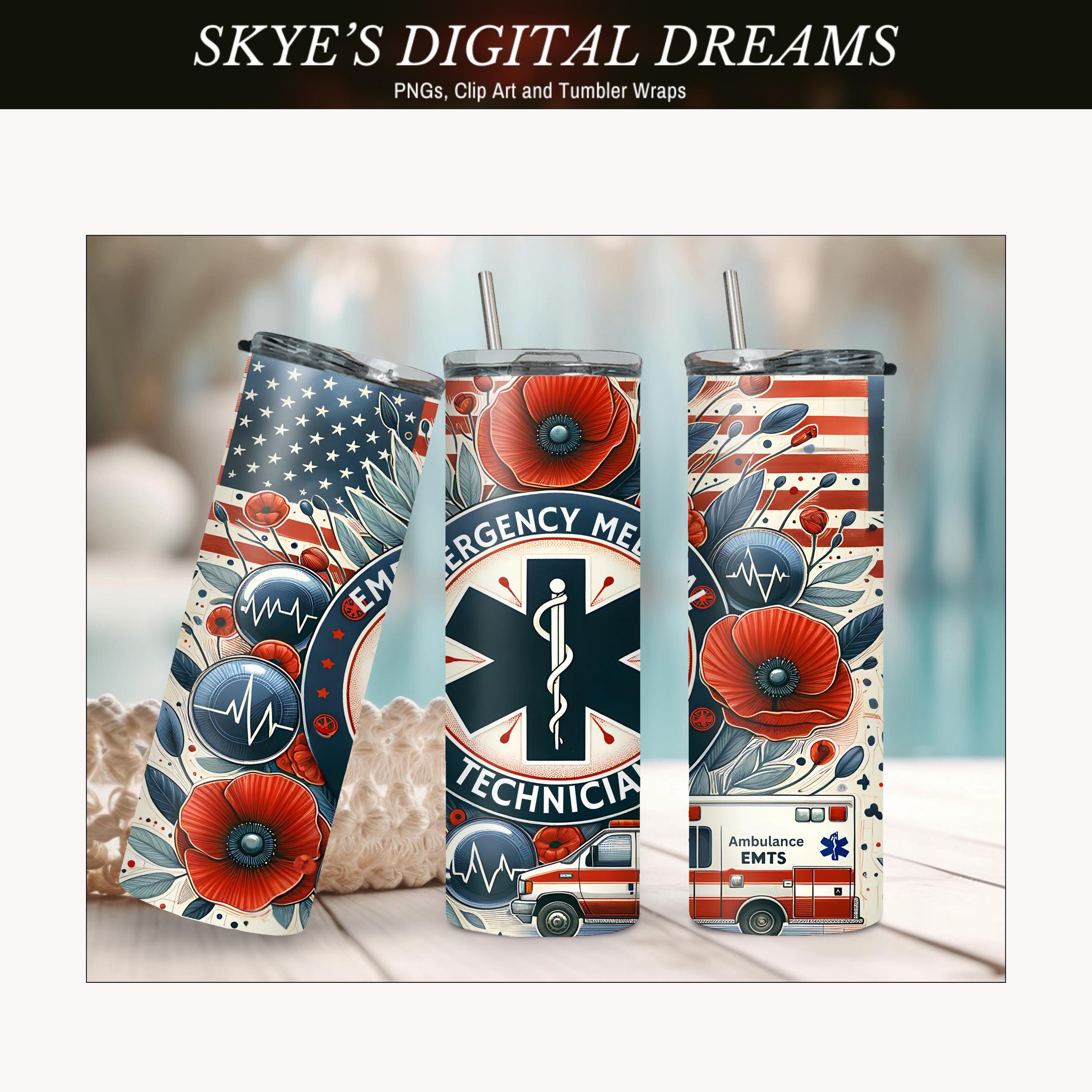 EMT Tumbler Wrap PNG, EMT 20oz Skinny Tumbler, Paramedic Sublimation ...