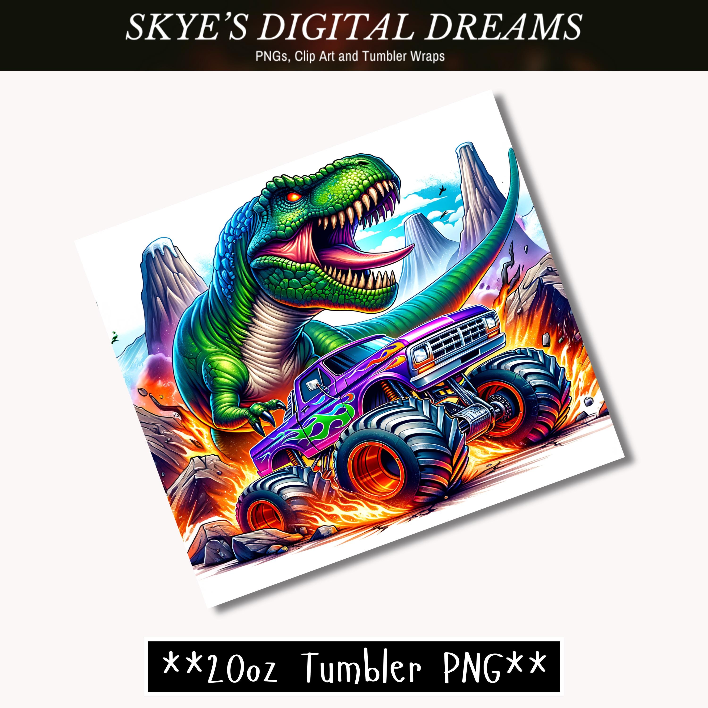 Dino Monster Truck, Tyrannosaurus Rex Kids Sublimation Tumbler Wrap ...
