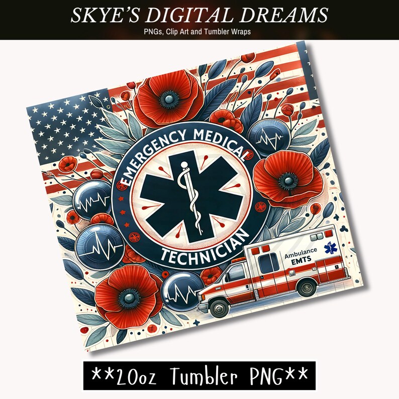 EMT Tumbler Wrap PNG, EMT 20oz Skinny Tumbler, Paramedic Sublimation ...