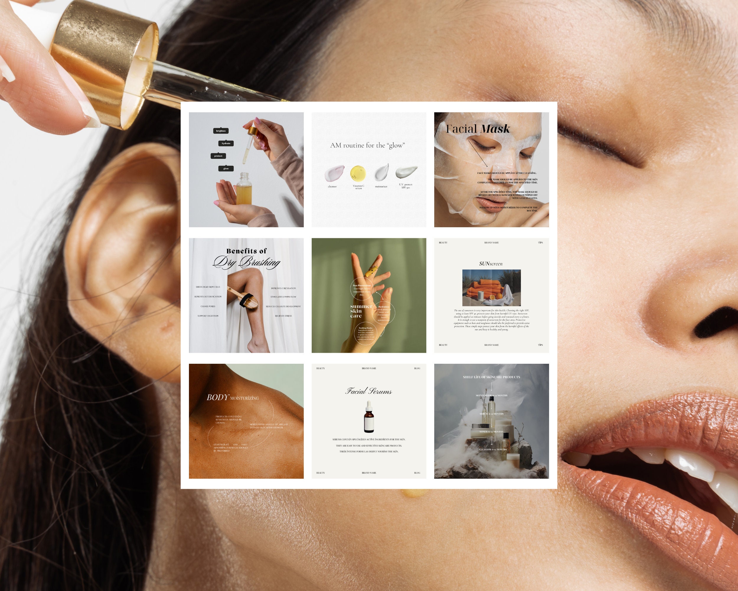 Aesthetic Instagram Templates for Skin Care Beauty Coach Social Media ...