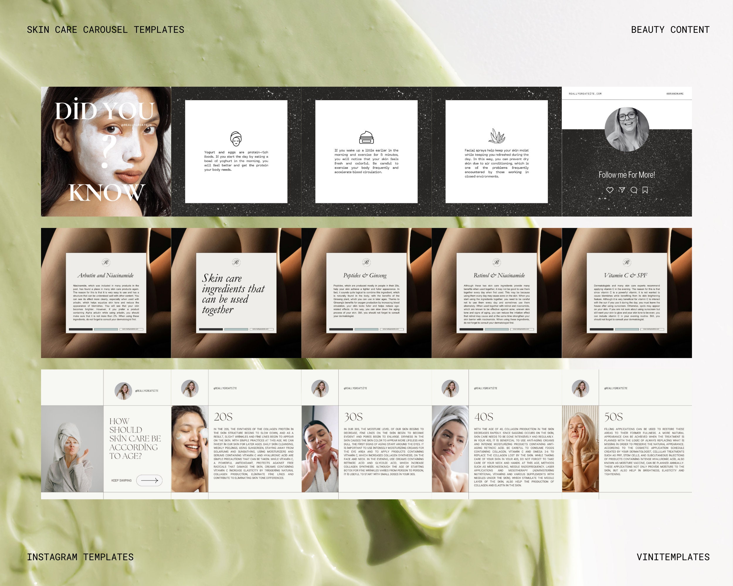Skincare Instagram Seamless Carousel Post Template, Esthetician ...