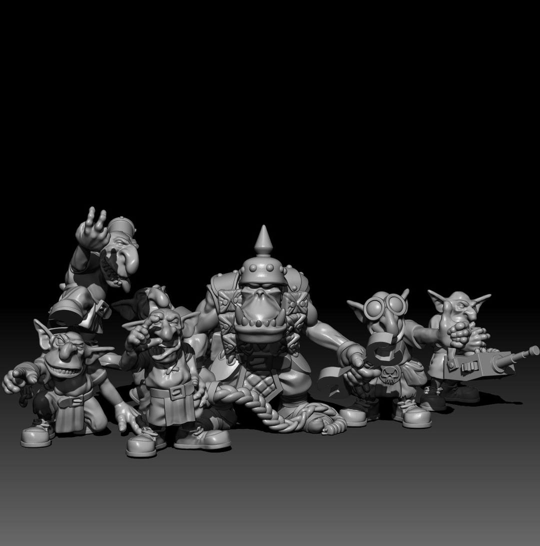 Orcs Mech Boy and 6 Grots Miniatures - Trollett Miniature - Etsy