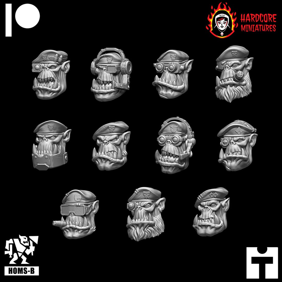 22 X Space Brit Orcs Kommandoz Heads Sets - Hardcore Miniatures ...
