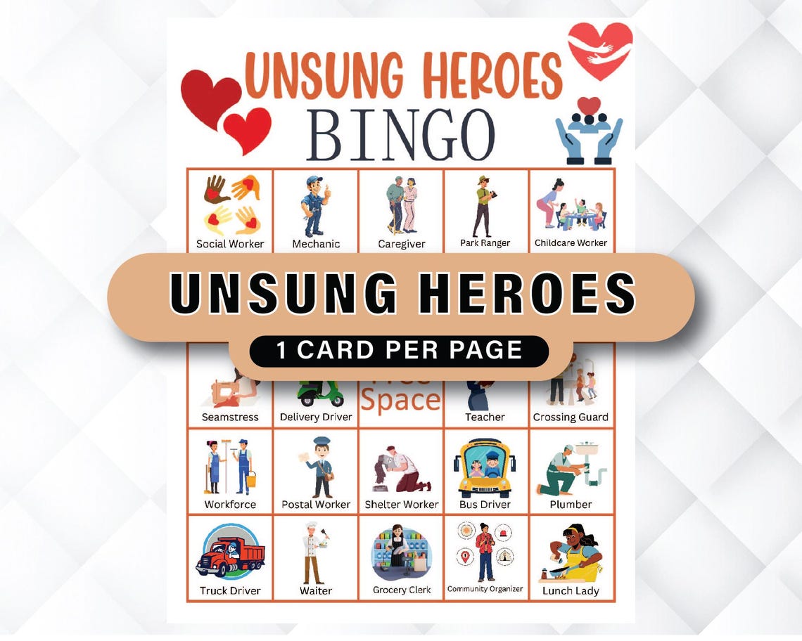 60 Unsung Heroes Bingo Card, Superheroes Bingo Games, Unsung Heroes ...