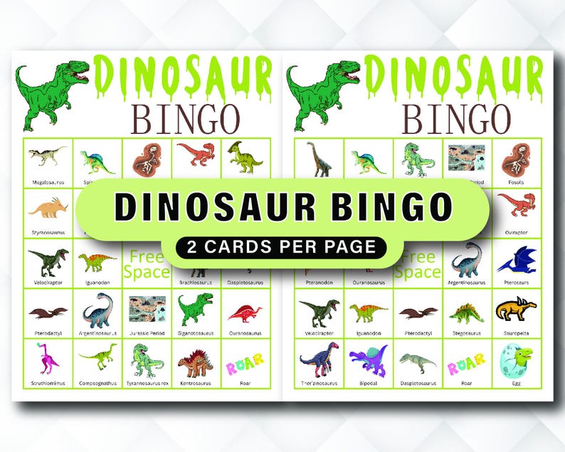 60 Dinosaur Bingo Cards, Dinosaurs Bingo Games, T-rex Party Activity ...