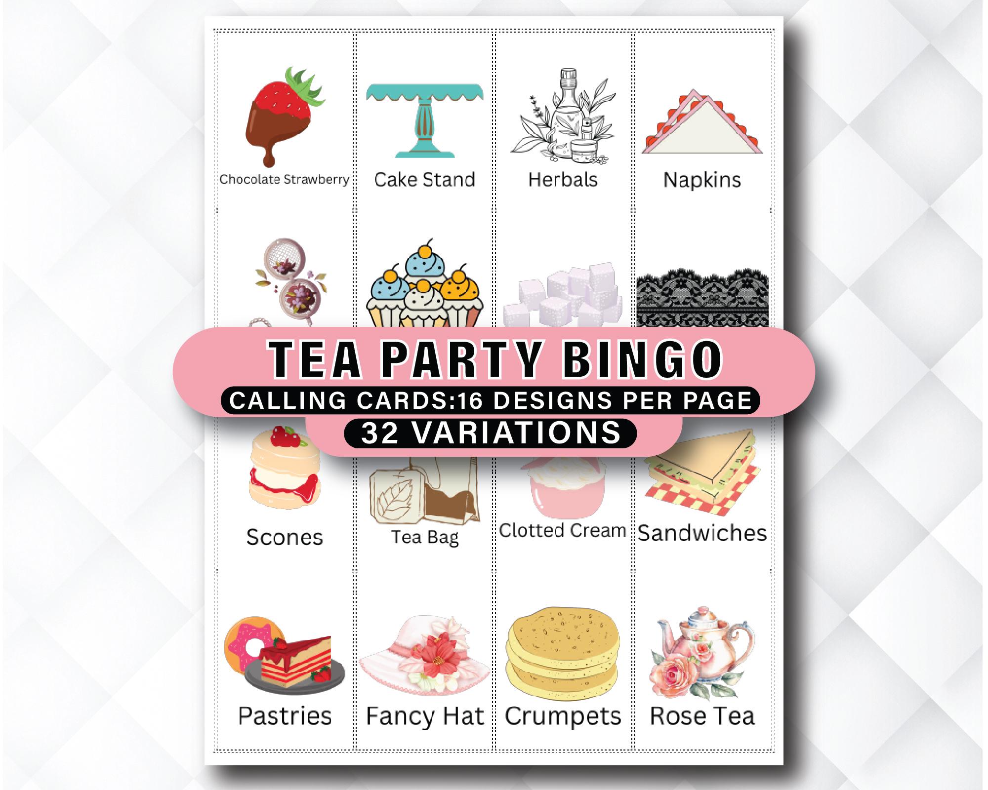 60 Tea Party Bingo Cards, High Tea Bingo, Tea Party Birthday Bingo ...