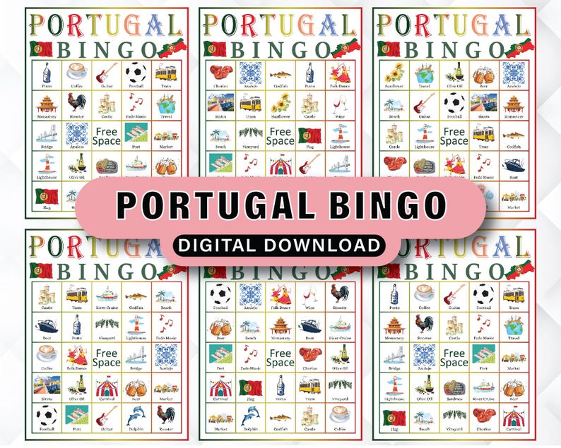 60 Portugal Bingo Cards, Portugal-themed Bingo, Europe Trip Vacation ...