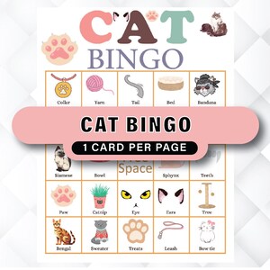 60 Cat Bingo Cards, Kitten Bingo, Kitty Party Game, Pets Classroom ...