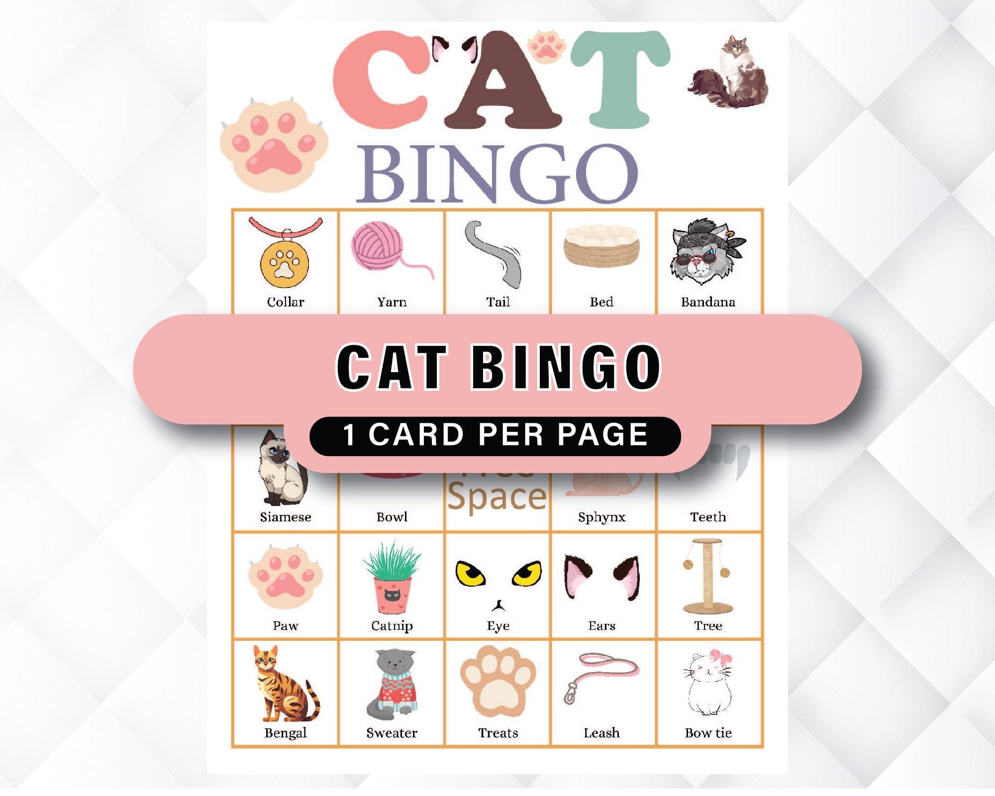 60 Cat Bingo Cards, Kitten Bingo, Kitty Party Game, Pets Classroom ...