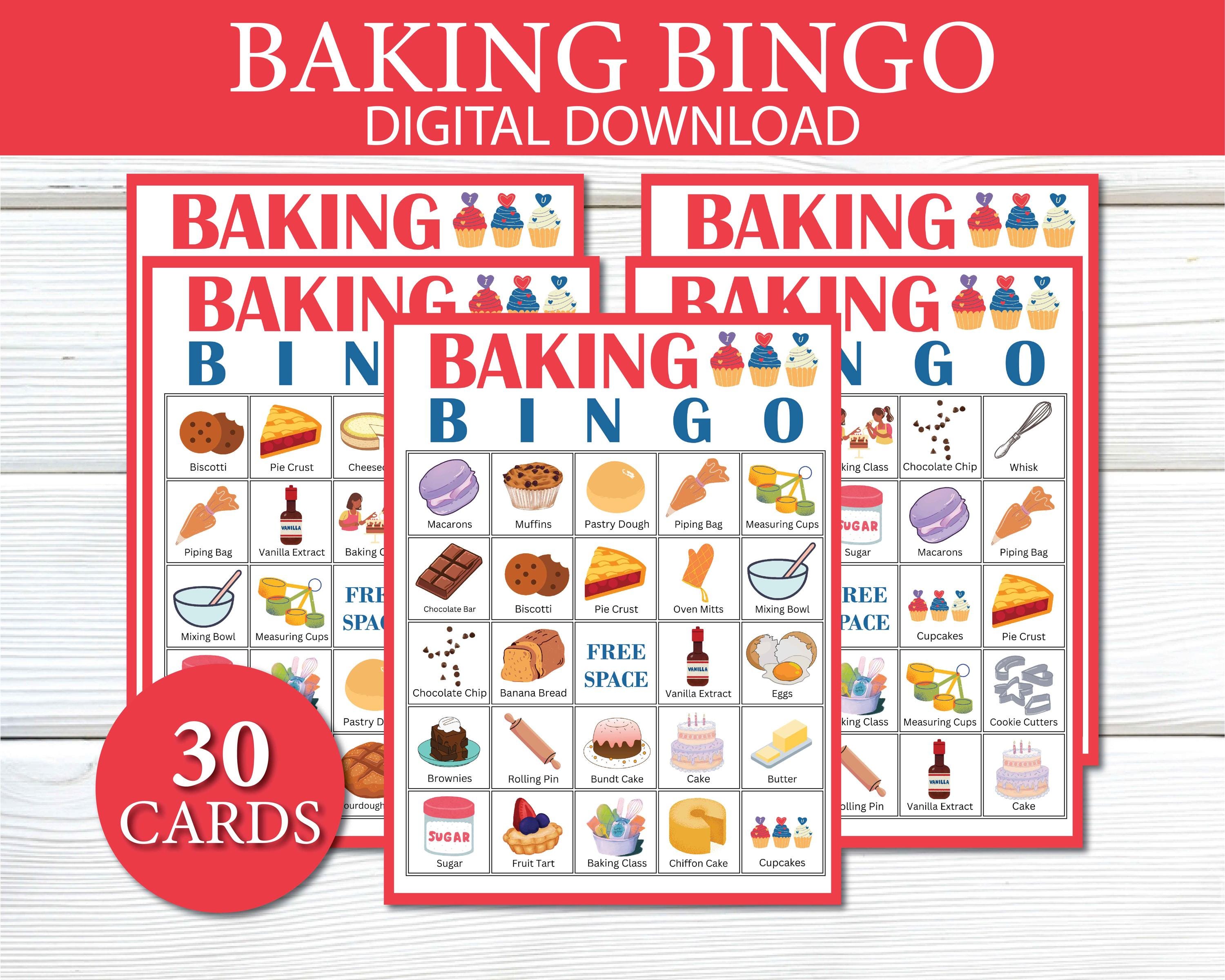 30 Baking Bingo Cards, Printable Baking Bingo Card, Baking Birthday ...