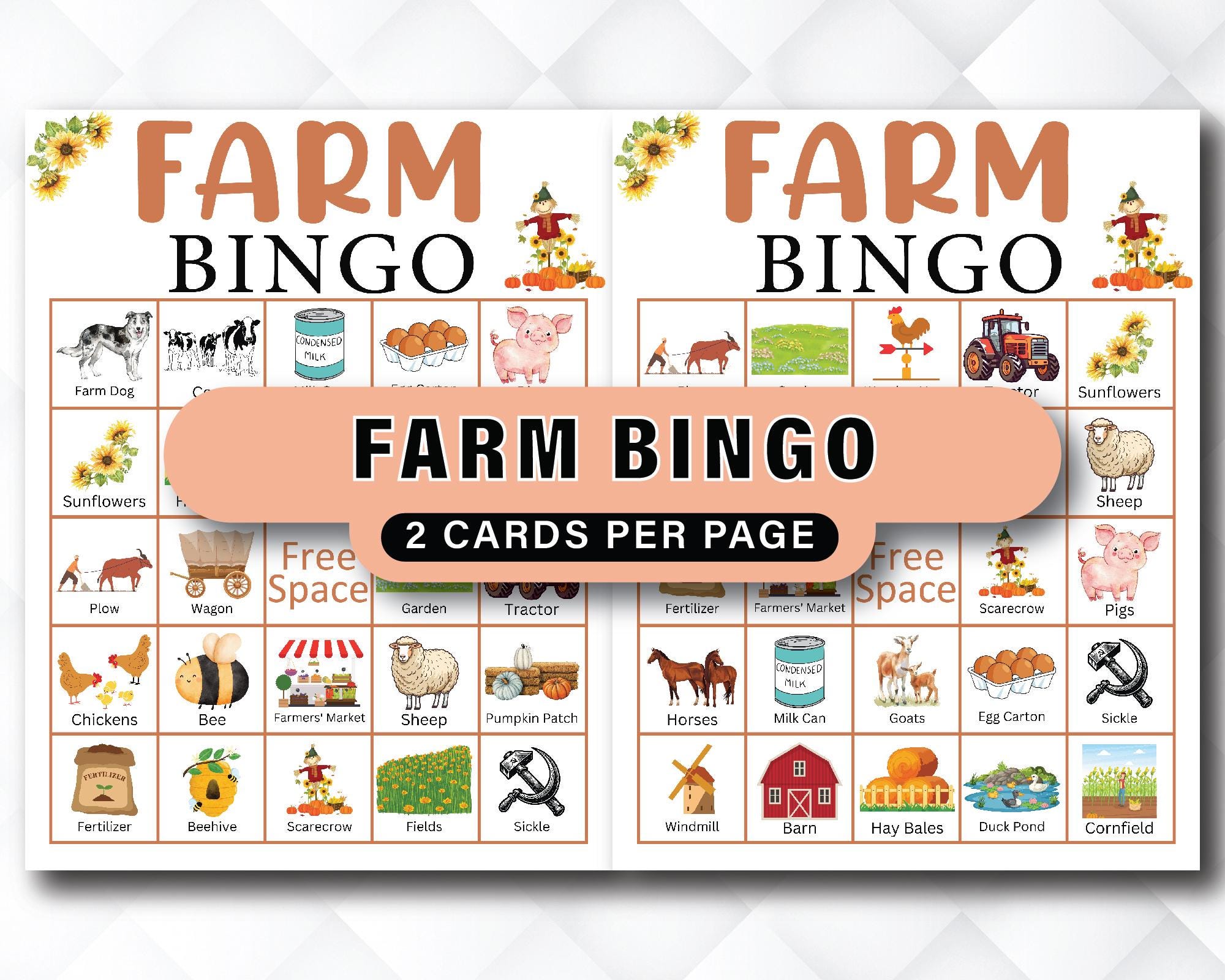 60 Farm Bingo Cards, Farm Bingo Game, Farm Party Game, Barnyard ...
