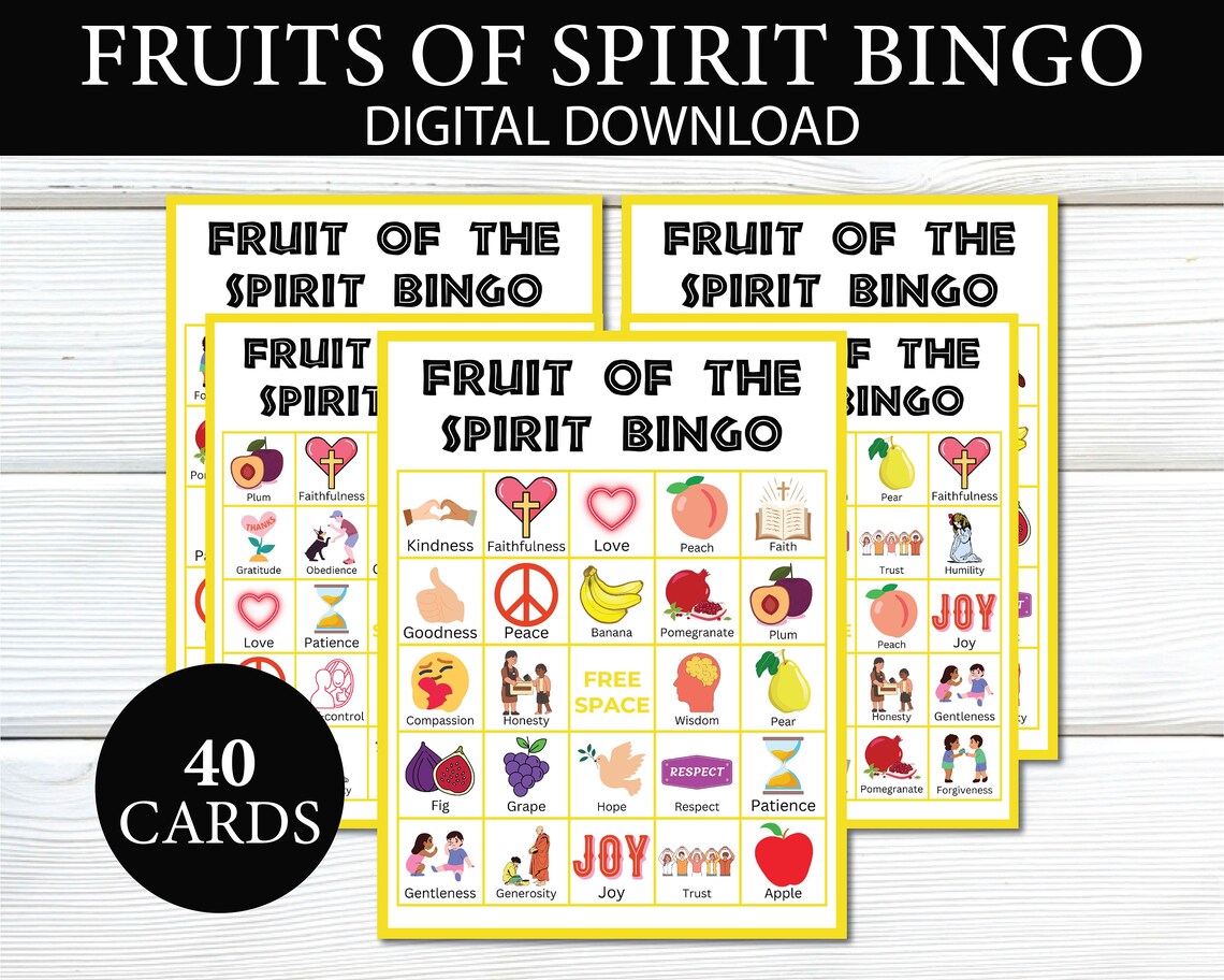 Fruit of the Spirit Bingo, Bible Bingo, Bible Activity for Kids, 1 or 2 ...