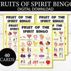Fruit of the Spirit Bingo, Bible Bingo, Bible Activity for Kids, 1 or 2 ...