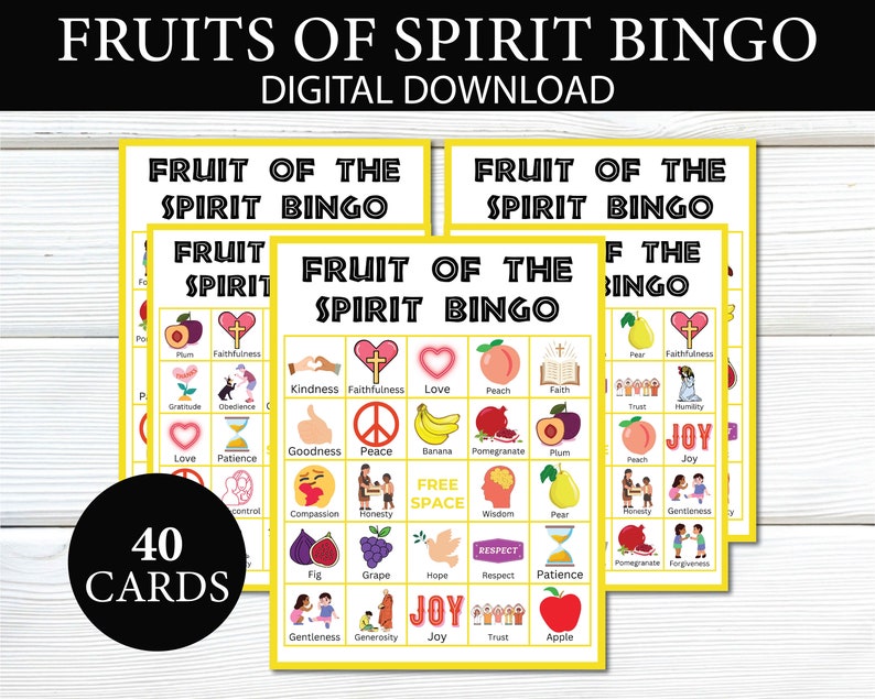 Fruit of the Spirit Bingo, Bible Bingo, Bible Activity for Kids, 1 or 2 ...