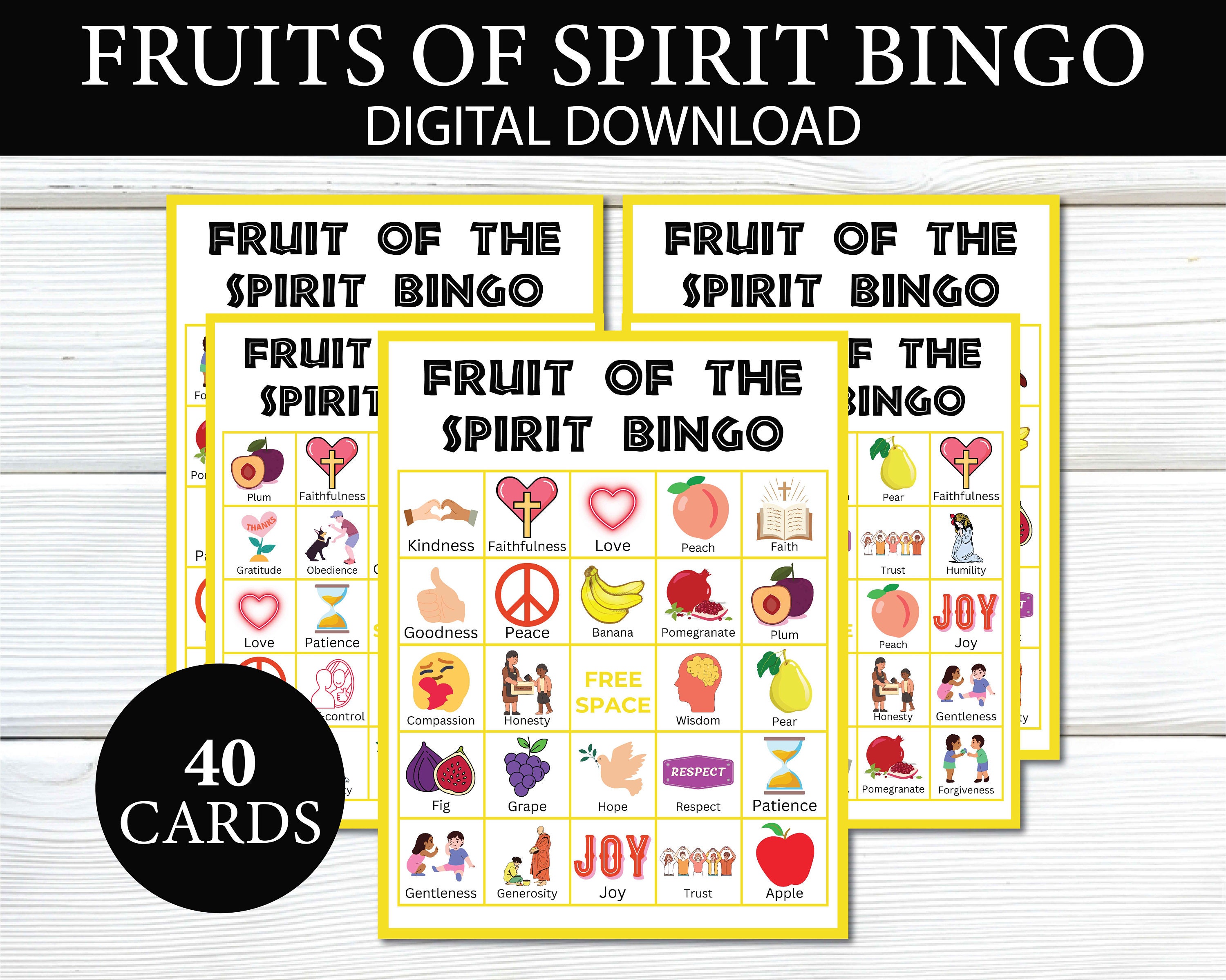 Fruit of the Spirit Bingo, Bible Bingo, Bible Activity for Kids, 1 or 2 ...