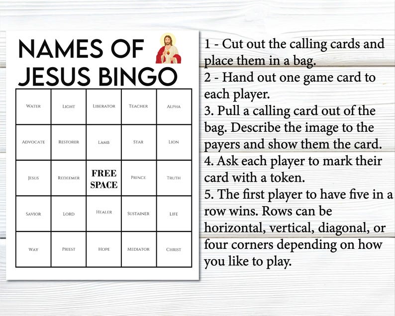 50 Names of Jesus Bingo Cards, Sunday School Game, Bible Bingo ...