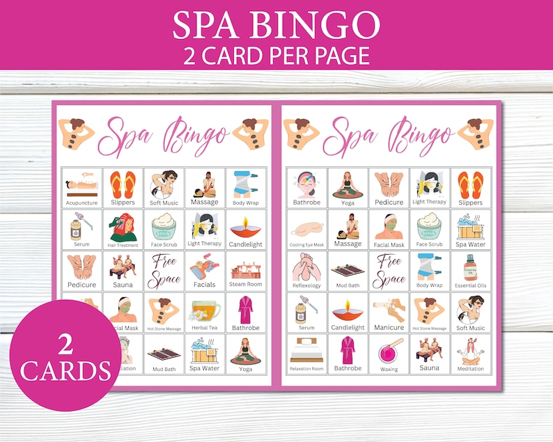 Spa Bingo, 60 Spa Bingo Cards, Spa Birthday Party Game, Spa Themed ...
