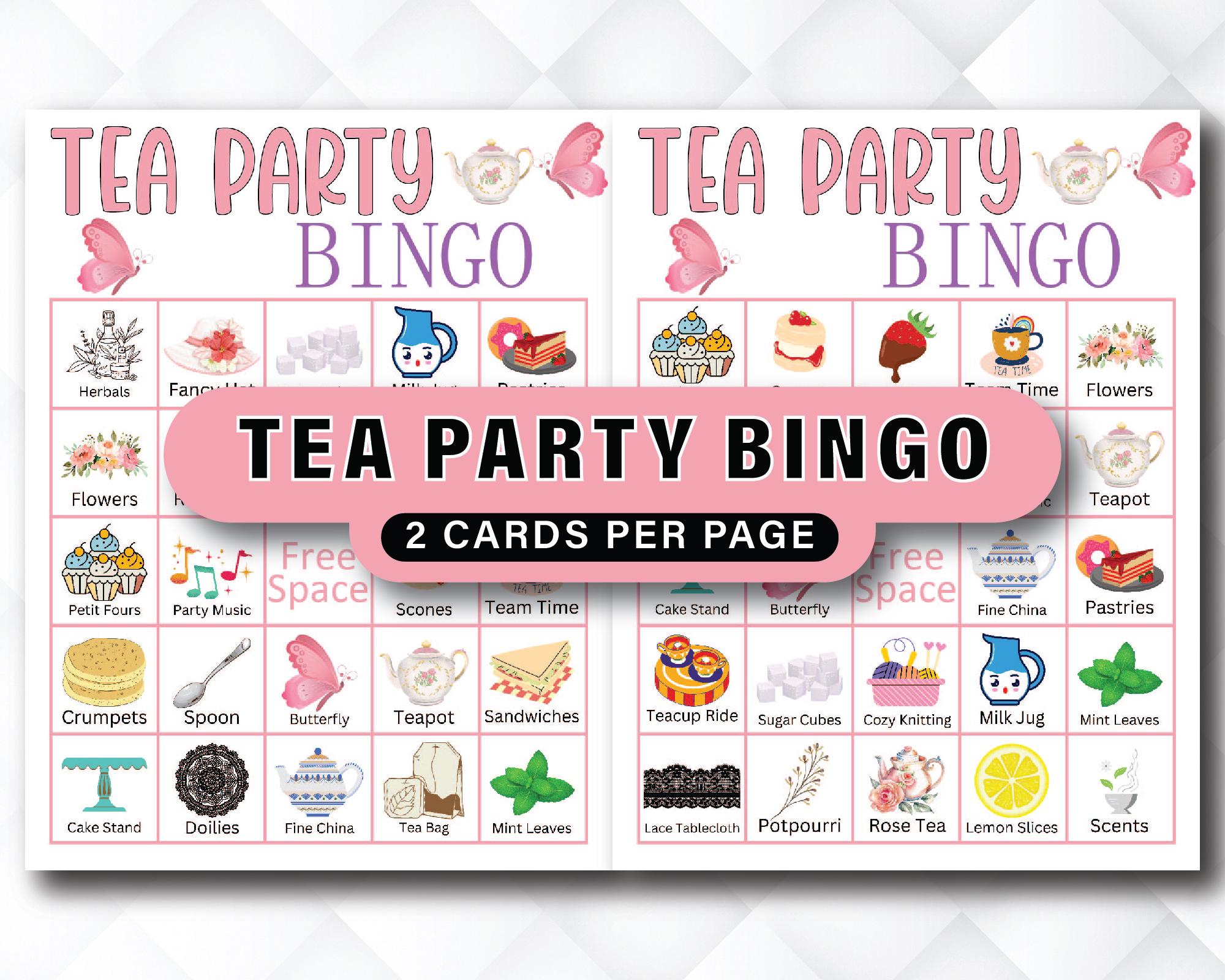 60 Tea Party Bingo Cards, High Tea Bingo, Tea Party Birthday Bingo ...