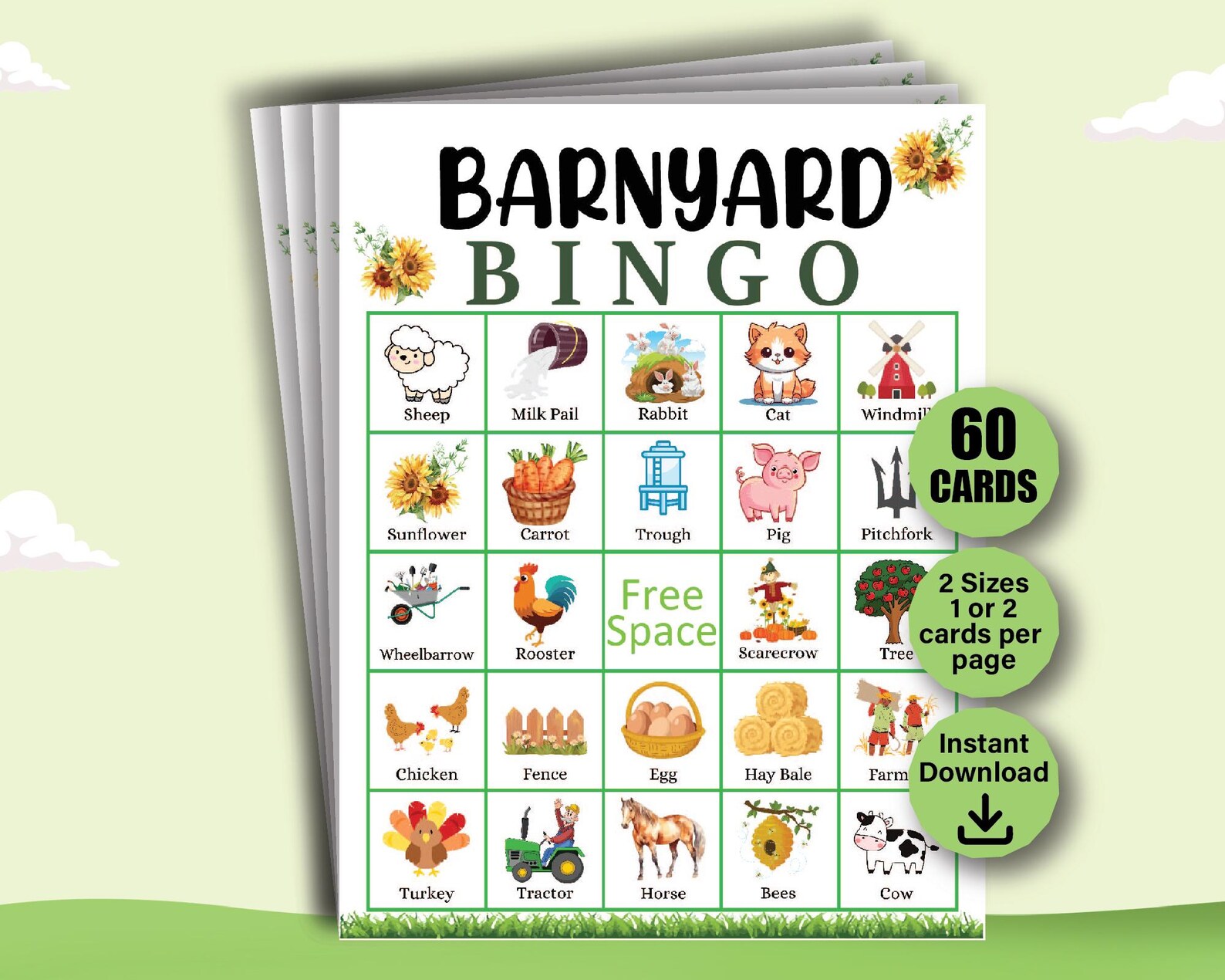 60 Barnyard Bingo Cards, Barnyard Bingo Games, Farm Bingo, Barnyard ...