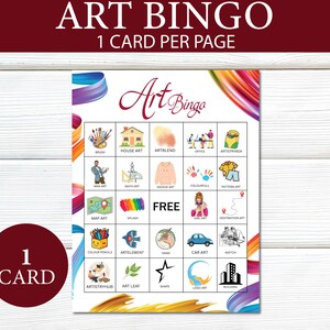 Art Bingo, 50 Printable Art Bingo Cards, Art Party Game for Kids, Art ...