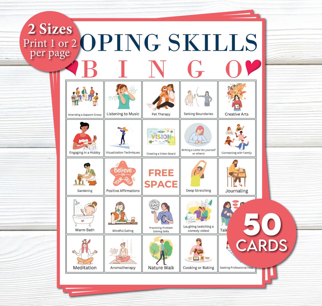 Coping Skills Bingo Game, Mindfulness Bingo, 50 Mindfulness Bingo Cards ...