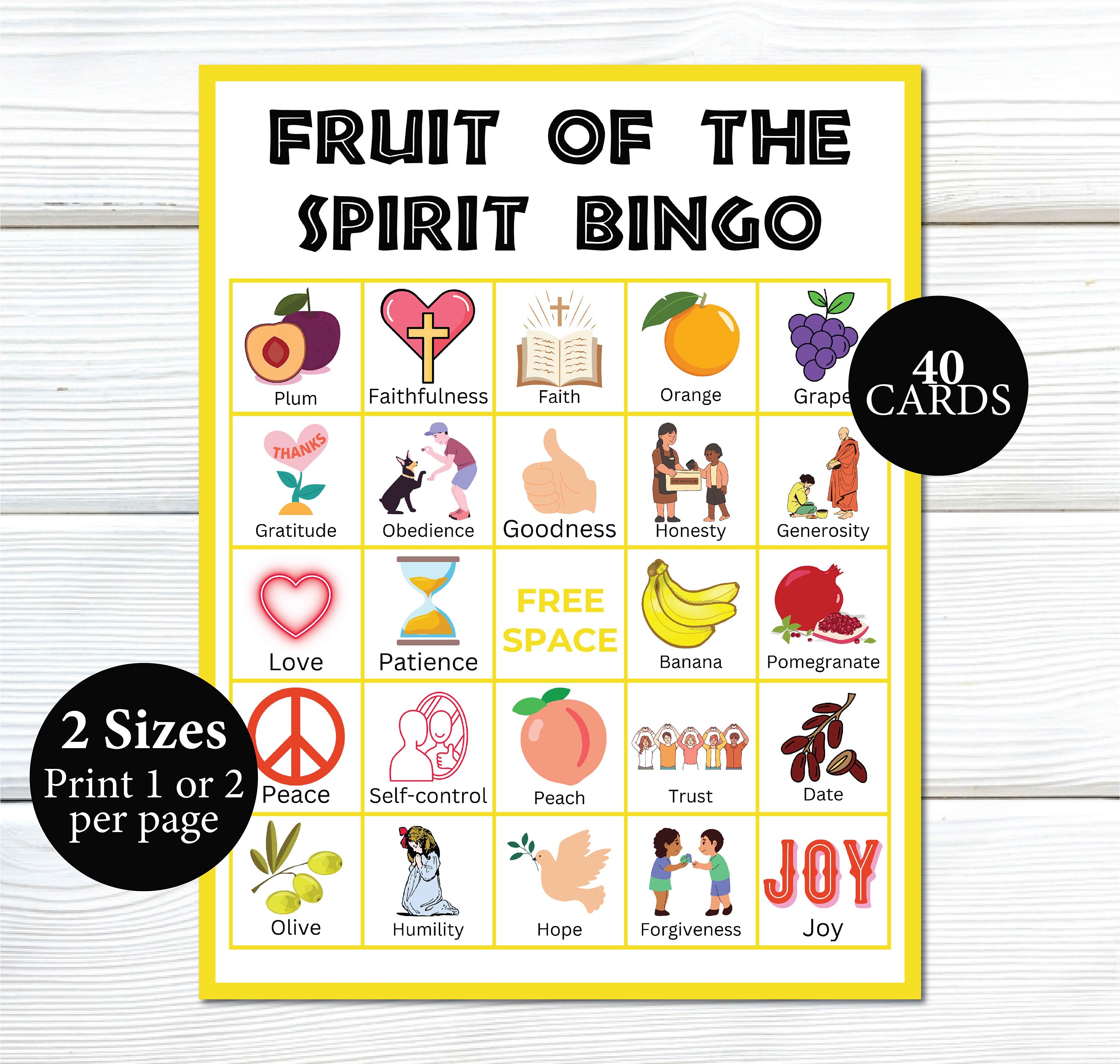 Fruit of the Spirit Bingo, Bible Bingo, Bible Activity for Kids, 1 or 2 ...