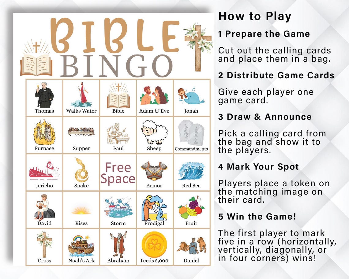 60 Bible Bingo Cards, Bible Stories Bingo, Sunday School Christian ...