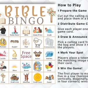 60 Bible Bingo Cards, Bible Stories Bingo, Sunday School Christian ...