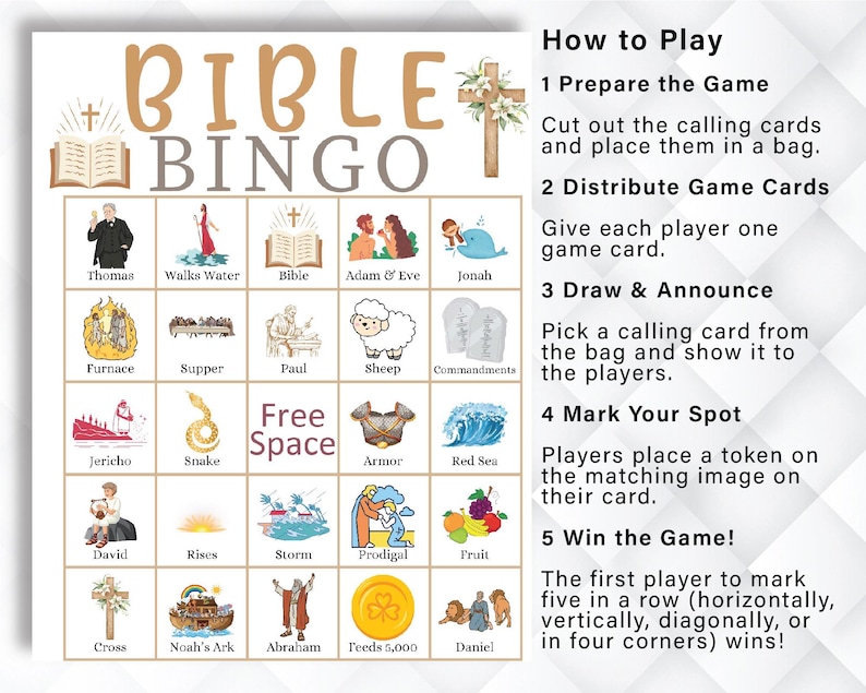 60 Bible Bingo Cards, Bible Stories Bingo, Sunday School Christian ...