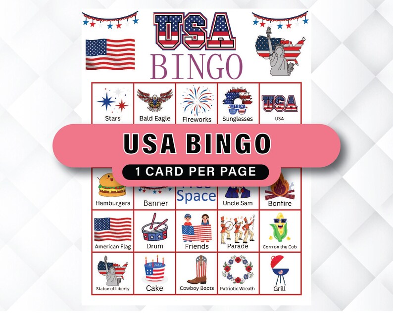 4th of July Bingo, 60 Fourth of July Bingo Cards, American Independence ...