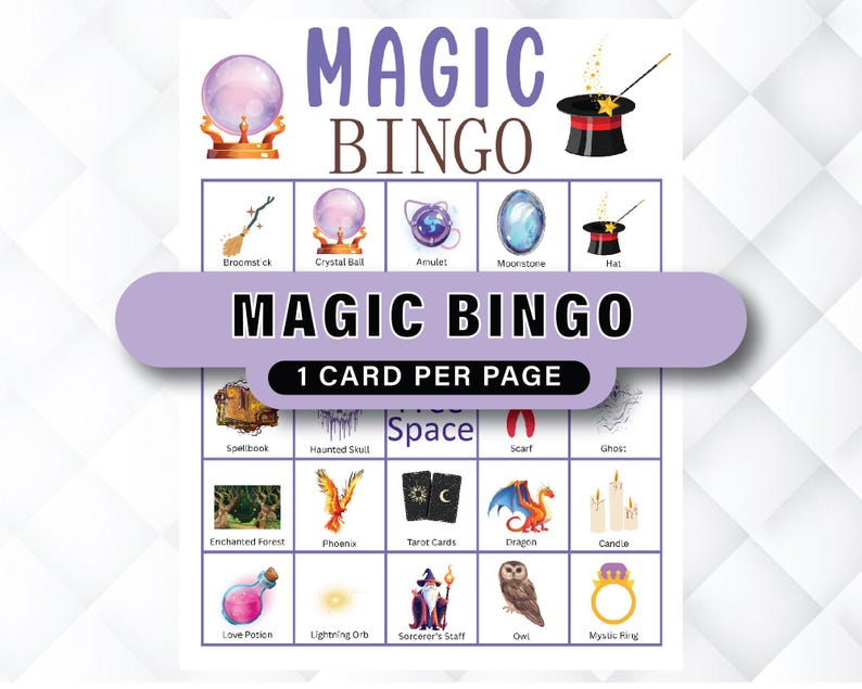 60 Magic Bingo Cards, Magic School Bingo, Wizard Party Activity, Witch ...