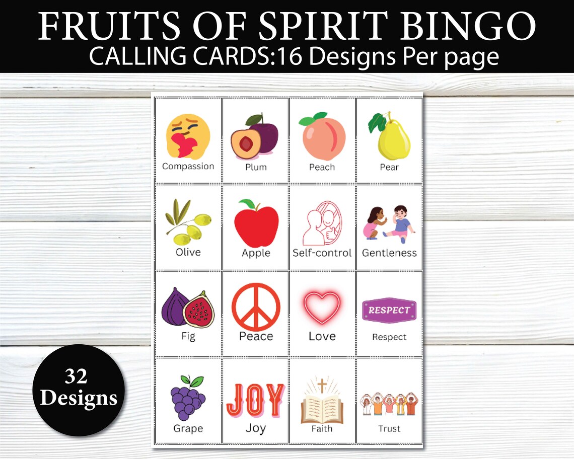 Fruit of the Spirit Bingo, Bible Bingo, Bible Activity for Kids, 1 or 2 ...