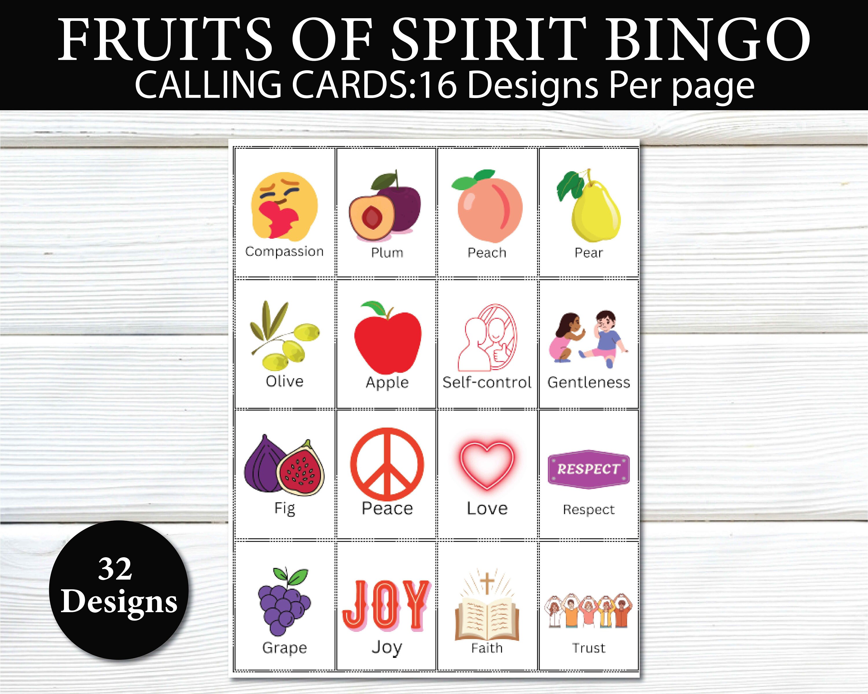 Fruit of the Spirit Bingo, Bible Bingo, Bible Activity for Kids, 1 or 2 ...