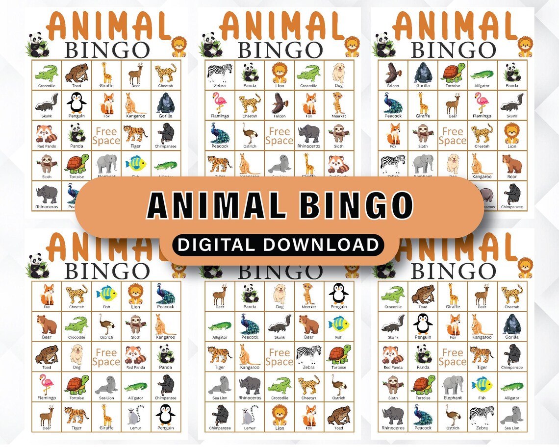 60 Animal Bingo Cards, Animal Birthday Bingo, Pet Animal Bingo, Zoo ...