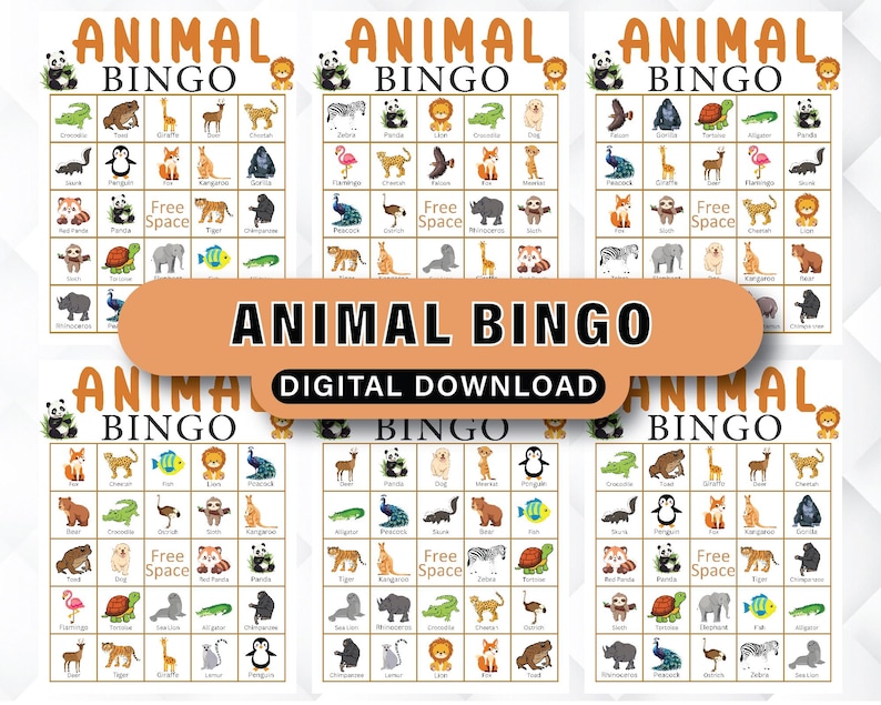 60 Animal Bingo Cards, Animal Birthday Bingo, Pet Animal Bingo, Zoo ...