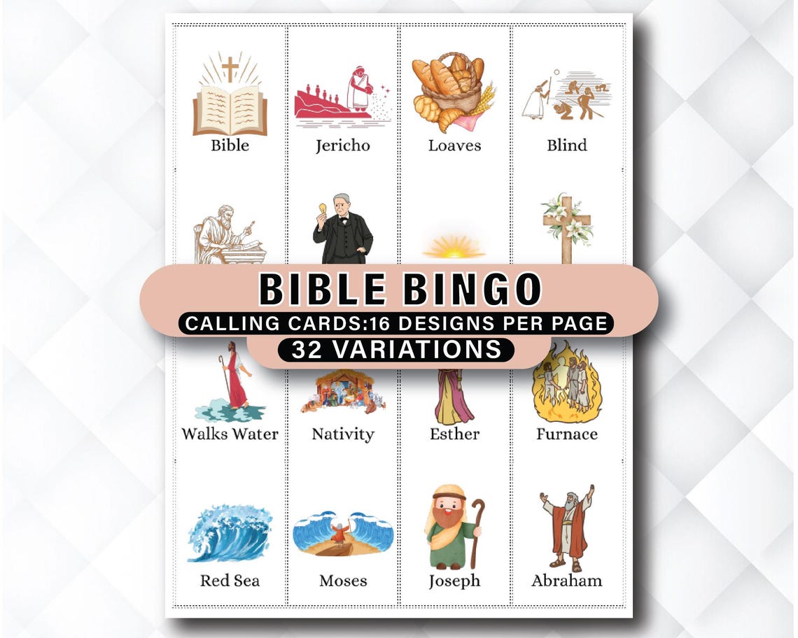 60 Bible Bingo Cards, Bible Stories Bingo, Sunday School Christian ...