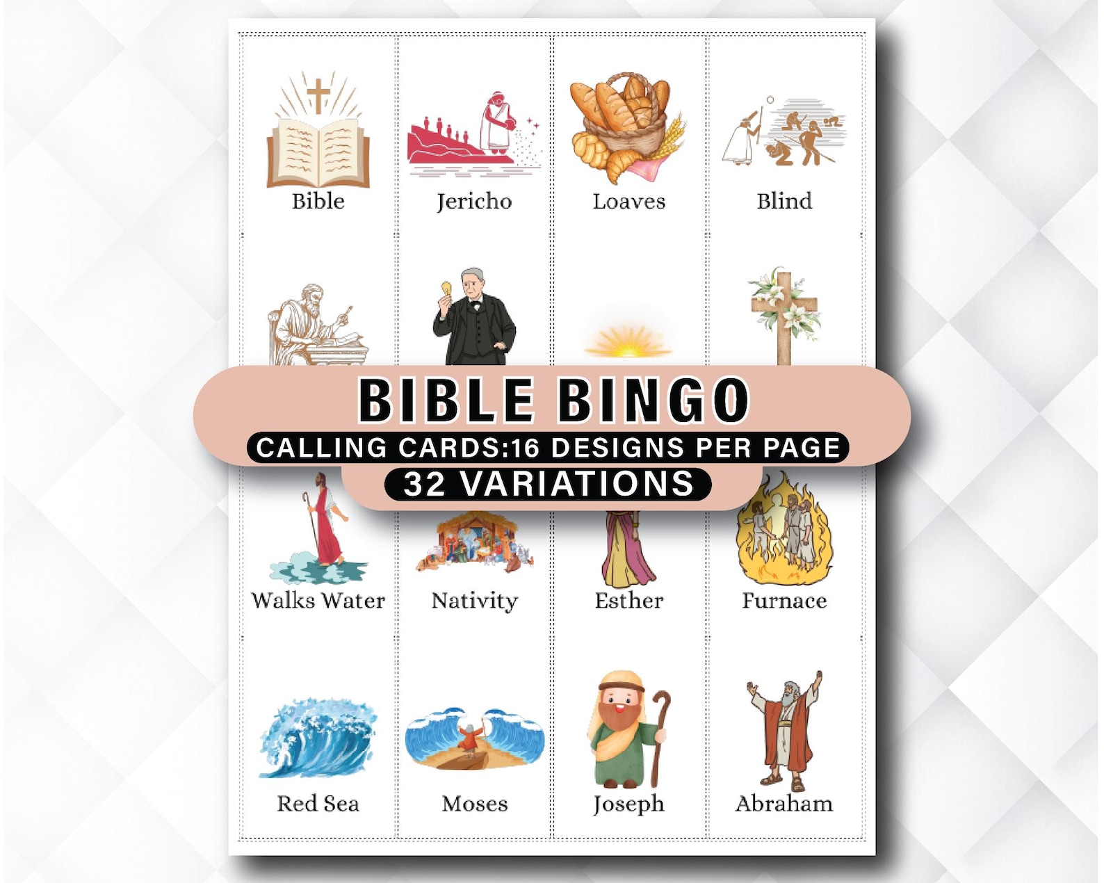 60 Bible Bingo Cards, Bible Stories Bingo, Sunday School Christian ...