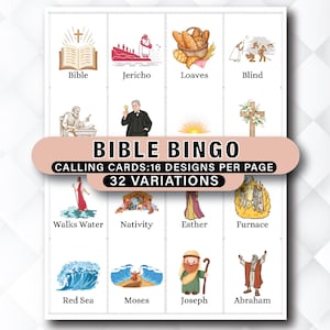 60 Bible Bingo Cards, Bible Stories Bingo, Sunday School Christian ...
