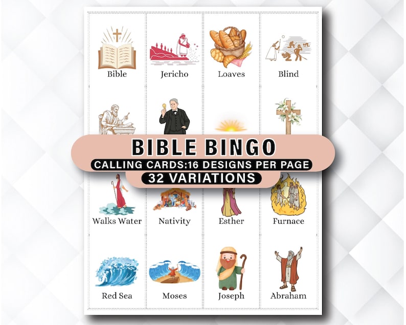 60 Bible Bingo Cards, Bible Stories Bingo, Sunday School Christian ...