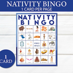 60 Nativity Bingo Cards, Christmas Nativity Bingo, Printable Nativity ...