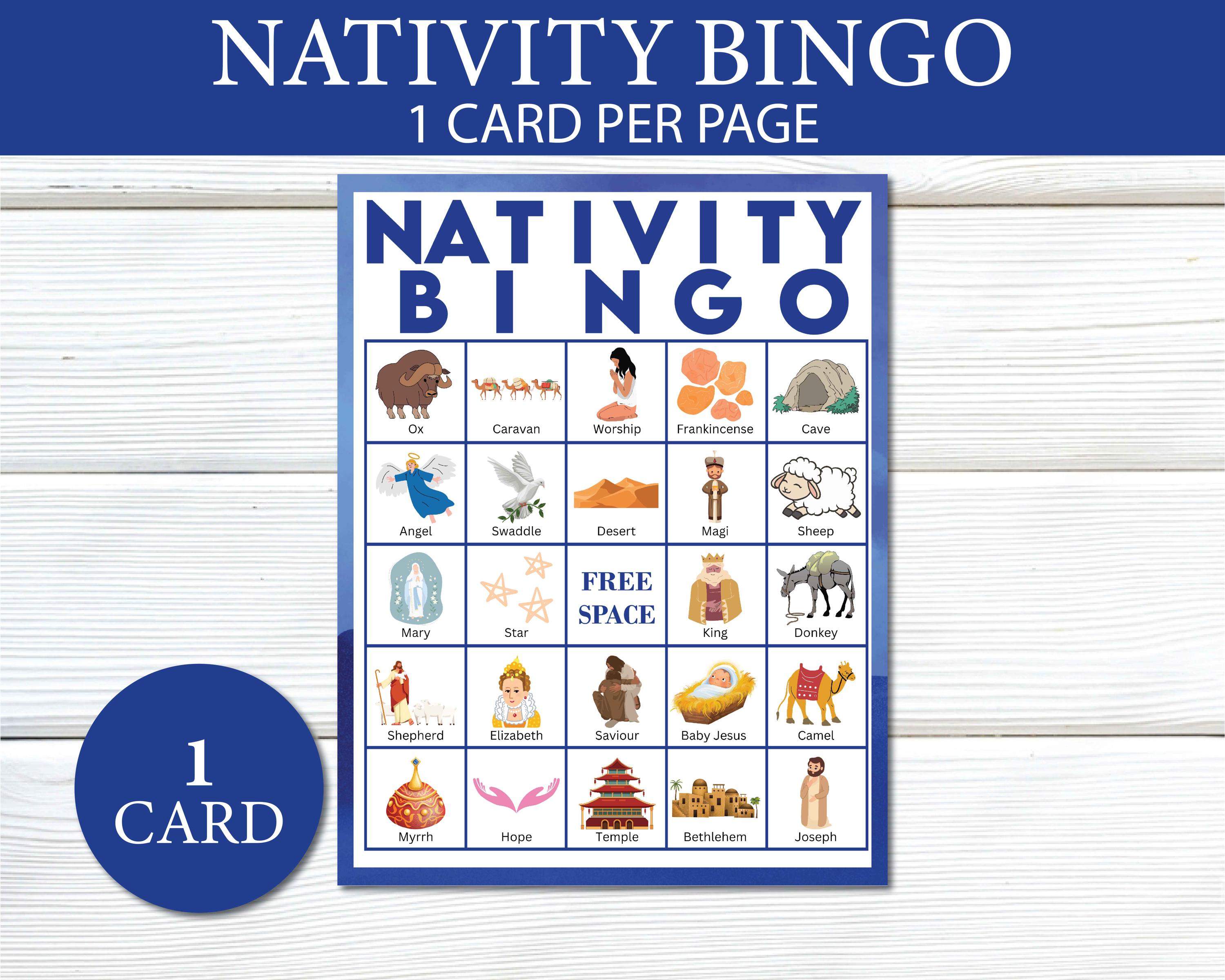 60 Nativity Bingo Cards, Christmas Nativity Bingo, Printable Nativity ...
