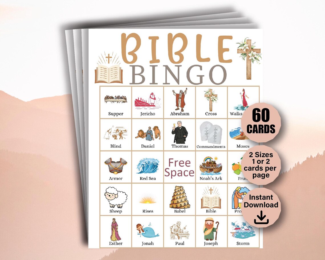 60 Bible Bingo Cards, Bible Stories Bingo, Sunday School Christian ...