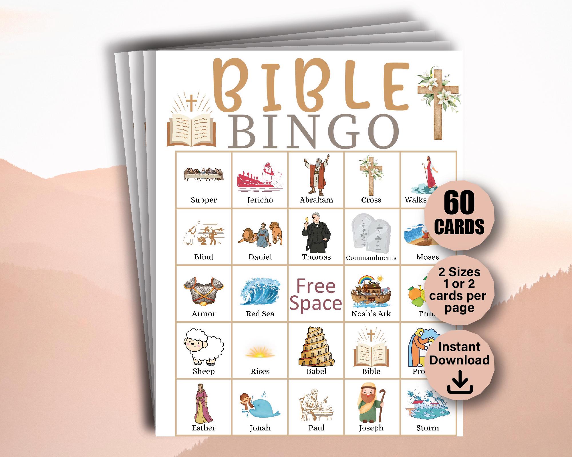 60 Bible Bingo Cards, Bible Stories Bingo, Sunday School Christian ...