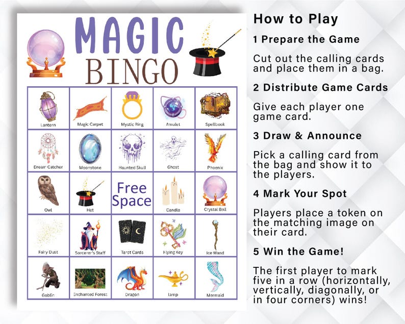 60 Magic Bingo Cards, Magic School Bingo, Wizard Party Activity, Witch ...