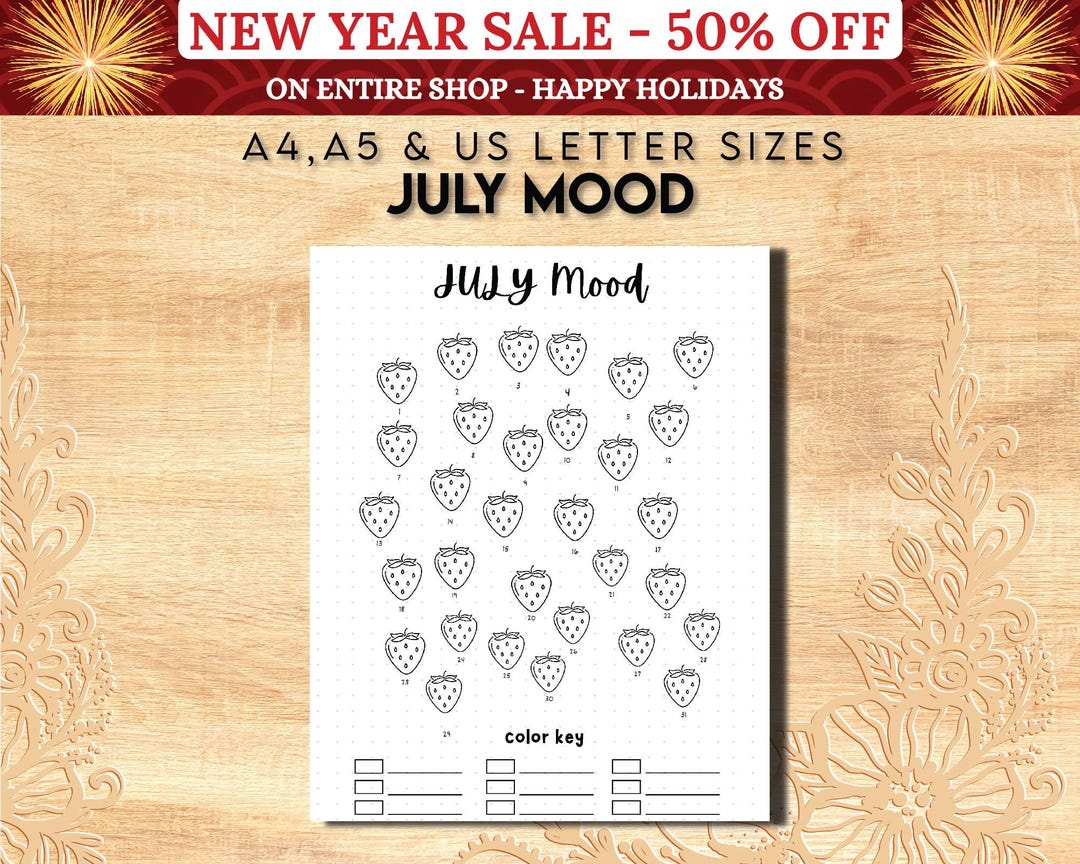 July Monthly Mood Tracker Printable, Self Care Planner, Floral Fruit ...