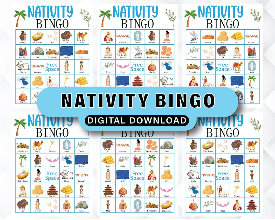 60 Nativity Bingo Cards, Christmas Nativity Bingo, Nativity Game Activity, Christmas Bingo Game ...